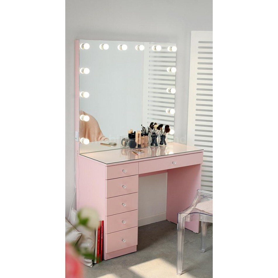 Masa machiaj cu roz si sertare A-58